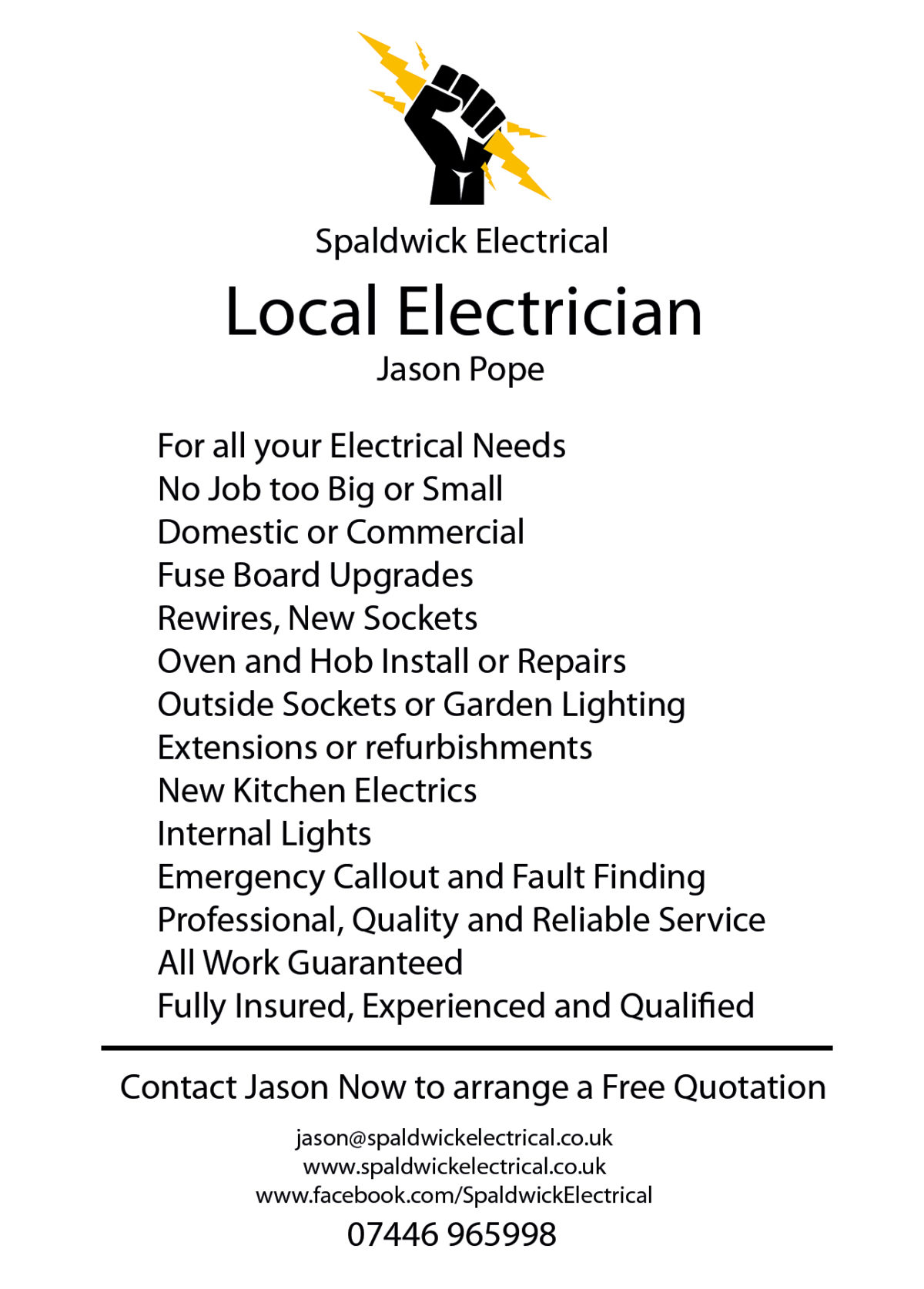 Our latest Leaflet - Spaldwick Electrical